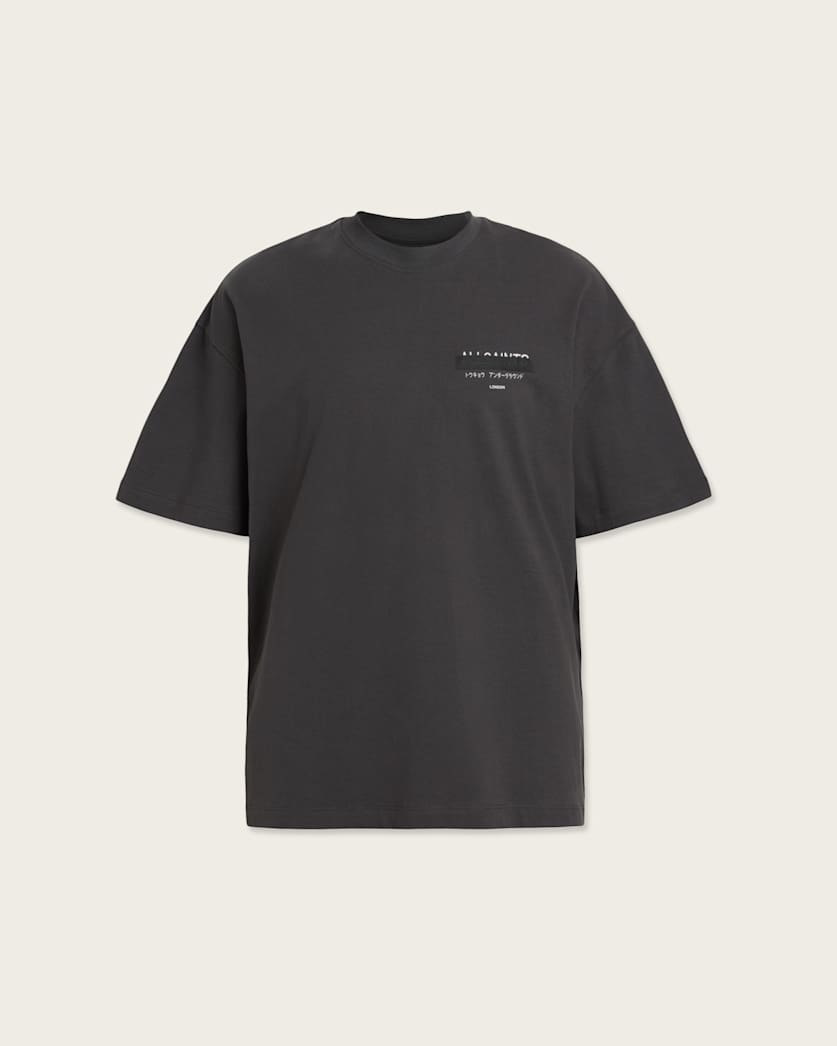Redact Oversized Embroidered Logo T-Shirt Washed Black | ALLSAINTS